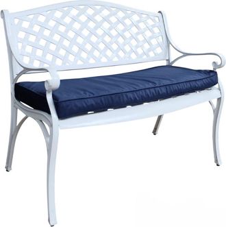 Lazy Susan Jasmine Gartenbank in Weiß | Blaue Kissen | Sandguss-Aluminium | Wetterfest | Rostfrei | 3 Jahre Garantie