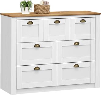 IDIMEX Sideboard Bolton aus Kiefer weiß/braun Massivholz, Kommode mit 7 Schubladen mit Muschelgriffen, Sideboard im Landhausstil aus Massivholz