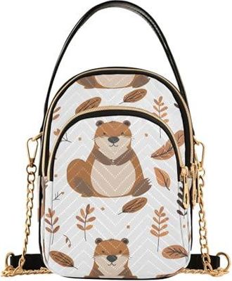 Mnsruu Sac à bandoulière pour femme - Motif castor mignon - Animal de la forêt - Petit sac à bandoulière avec sangle réglable