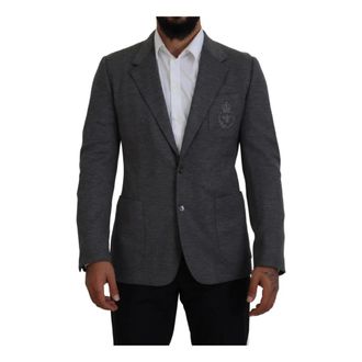 Dolce & Gabbana Stilvoller Grauer Blazer mit Bienenkronen-Stickerei - - Jackets - Herren - Grau - XS