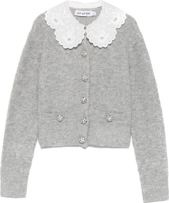Self Portrait Femme, Pulls, Gris, Taille: 40 FR Lace Collar Cardigan