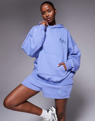 KAIIA Sweat &agrave; capuche densemble oversize &agrave; logo - Bleu d&eacute;lav&eacute;