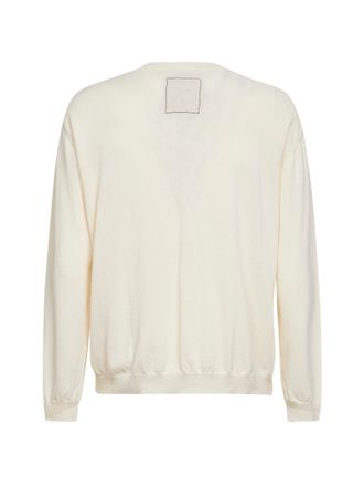 Uma Wang Mens Wool And Silk Crepe Crewneck Sweater Off White Cotton