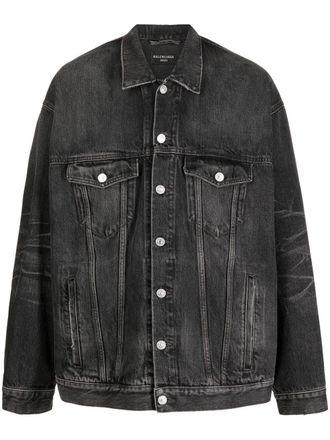 Balenciaga veste en jean à logo imprimé - Gris
