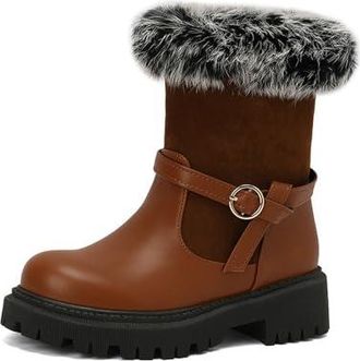 Generic Bottes de neige thermiques pour femme en fausse fourrure &agrave; bout rond et talons &eacute;pais, marron, 37.5 EU