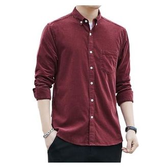 Generic Chemise en velours c&ocirc;tel&eacute; for homme 100% coton - Manches longues vintage boutonn&eacute;e, haut d&eacute;contract&eacute; en velours c&ocirc;tel&eacute; for lautomne et lhiver(Claret,X