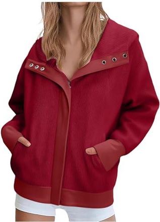 Generic Vestes pour femmes, grande taille, mode urbaine, veste d&eacute;contract&eacute;e en velours c&ocirc;tel&eacute;, v&ecirc;tements dext&eacute;rieur &agrave; manches courtes, manteau l&eacute;ger et confor