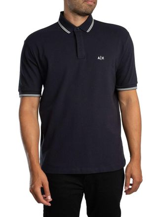 A|X Armani Exchange Mens Essential, Double Striped Sleeve and Collar Side Monogram Logo Polo Shirt, Blue, XXL
