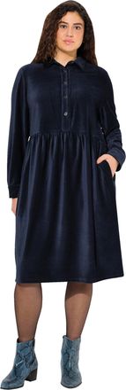 Ulla Popken Damen große Größen Übergrößen Plus Size Cordkleid, Oversized, Hemdkragen, Puffärmel, Langarm Marine 58+ 831745130-58+