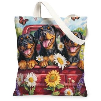 Generic Sac fourre-tout en toile motif chien japonais pour faire du shopping, 33 x 38,1 cm, sac d&eacute;picerie r&eacute;utilisable pour femme, animal de compagnie, peintu