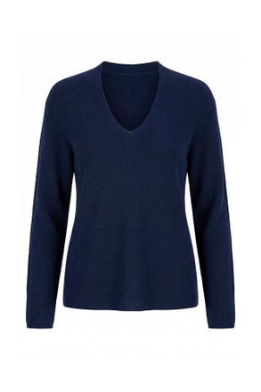 Ulla Popken Strickpullover Pullover Kelchkragen V-Ausschnitt Langarm