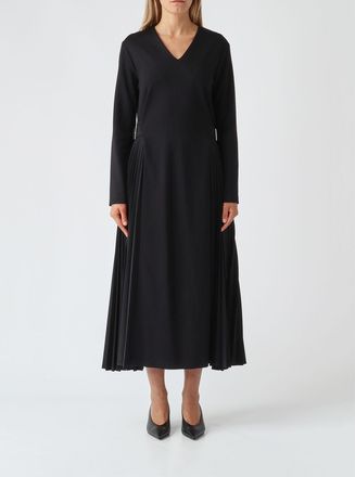 Meimeij Plissiertes A-Linien-Midikleid aus Viskose mit V-Ausschnitt