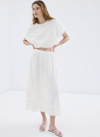 Mango Baumwollrock mit Stickereidetails ecru - Damen - 34 - MANGO