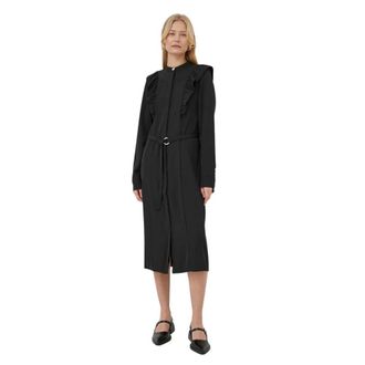 Bruuns Bazaar Kleid mit R&uuml;schendetails und G&uuml;rtel- Midi-L&auml;nge - - Dresses - Damen - Schwarzk - XS