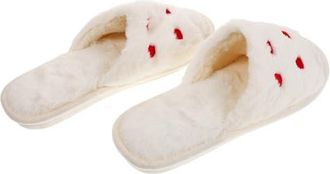 UPKOCH Pantoufles Femme Blanches Peluche Douce &agrave; Bout Ouvert Confortables Antid&eacute;rapantes avec Motif Coeur pour Int&eacute;rieur et Ext&eacute;rieur