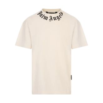 Palm Angels Neck Logo Regular Tee - - Tops - Herren - Wei&szlig; - L