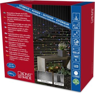 Konstsmide LED Lichternetz, mit 6h Timer und Multifunktion, 240 bunten Dioden, batteriebetrieben, Au&szlig;en (IP44), schwarzes Kabel, 4 x D 1.5V (exkl.) - 3726-500