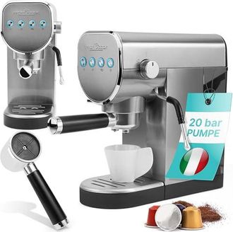 Profi Cook ProfiCook Espressomaschine 2in1 | Kaffeekapseln sowie Espressopulver | Siebträgermaschine 20 bar italienische Pumpe | inkl. Milchschäumer-Düse | Siebt