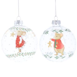 Gisela Graham Weihnachtskugeln aus Glas, transparent, Maus-Design, 2 Stück, 8 cm