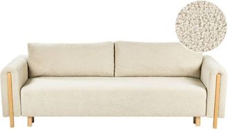 Beliani Schlafsofa 3-Sitzer KVAM Boucl&eacute; Cremewei&szlig; mit Stauraum
