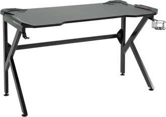 HOMCOM Homcom - Bureau gaming bureau gamer bureau informatique support casque porte-gobelet passe-c&acirc;bles inclus m&eacute;tal mdf texture fibre carbone noir