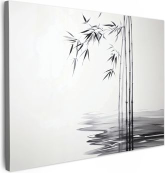 MuchoWow &copy; Leinwand Bilder 70x50 cm Wanddeko Wohnzimmer Aesthetic Room Decor Deko Zimmer Wandbilder Modern Bild auf Leinwand Bambusst&auml;mme - Wasser - Minimalist