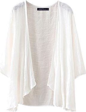 Zanzea Cardigan kimono en mousseline de soie pour femme - Capes ouvertes sur le devant - Haut transparent - Cache-maillot de bain - Vêtement de plage, Mousse