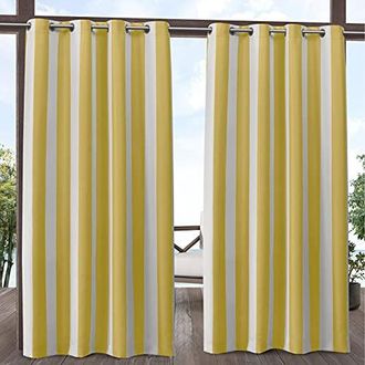 Exclusive Home Himmel gestreift Vorhang mit Ösen, für drinnen und draußen, Polyester, Sonnenbad/Weiß, 54 W x 96 L (Pack of 1), 2
