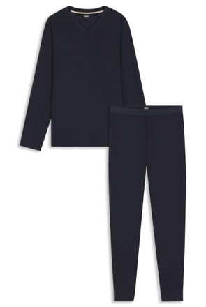 BOSS Herren Energetic Long Set Pyjama-Set aus merzerisiertem Stretch-Jersey mit Allover-Print Dunkelblau XL