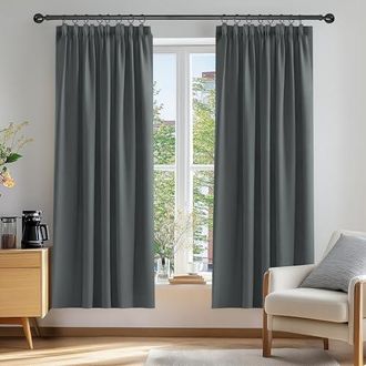 Deconovo Lot de 2 Rideaux Cuisine Isolant Thermique Anti Froid Galon Fronceur Rideau de Porte Chambre Maison Intérieur Fenêtre Salon Occultant Gris Foncé 168x1