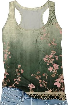 Generic Debardeur Femme Chic et &eacute;l&eacute;gant Imprim&eacute; Chemisier sans Manche Imprim&eacute; D&eacute;bardeur Crop Top Ete Haut Sexy Chic et Elegant Fluide Ample Caraco Vetement Fe