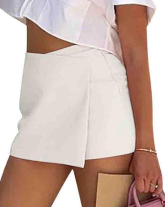 Minetom Damen Rock mit Shorts Elegant R&ouml;cke mit Innenhose Hoher Taille Einfarbig Kurze Hose Minirock Hosenrock Hochzeit Cocktail Party Skirt A Wei&szlig; L