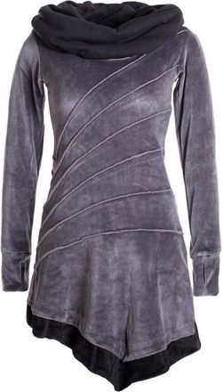 vishes Zipfelkleid Asymmetrisches Patchwork Samtkleid Schalkragen Hippie, Elfen, Hoody, Boho Style