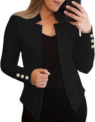 Generic Veste habillée décontractée à manches longues ouverte sur le devant pour femme, pour le travail, le bureau, les costumes légers, Noir, 4XL