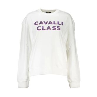 Cavalli Femme, Sweatshirts et sweats à capuche, Blanc, Taille: 38 FR Pull en Coton Blanc avec Détail Logo