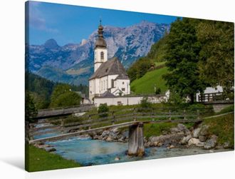 Calvendo Premium Textil-Leinwand 90 x 60 cm Quer-Format Parrkirche in Ramsau | Wandbild, HD-Bild auf Keilrahmen, Fertigbild auf hochwertigem Vlies, Leinwanddru