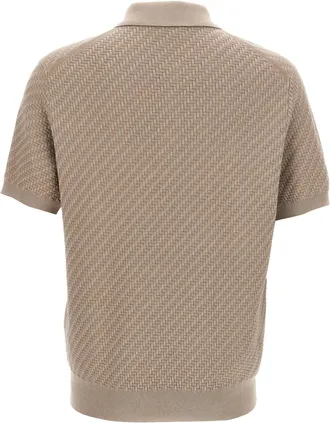 Brioni Silk Blend Knit Woven Polo Shirt - Beige