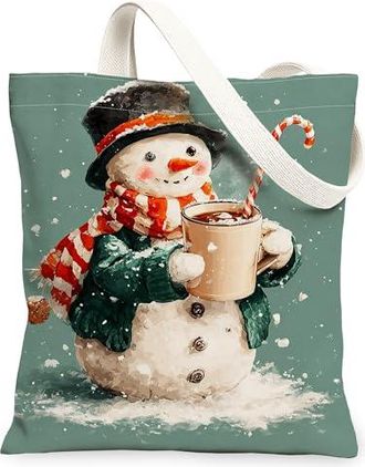 Generic Sac fourre-tout fantaisie en toile motif bonhomme de neige, sacs de courses r&eacute;utilisables, l&eacute;gers et lavables, Vert, 13x15 Inch