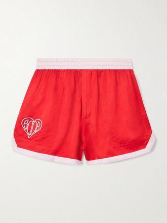 Bode Short En Satin Bicolore À Broderie - Rouge