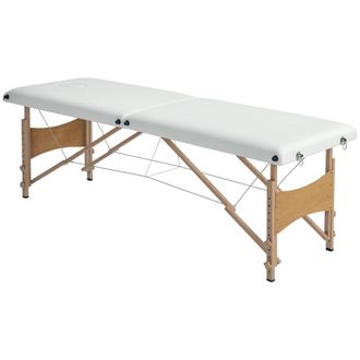 HOMCOM Klappbare Massageliege, 2-Zonen-Massageliege 186 x 60 cm tragbar, h&ouml;henverstellbar, abnehmbares Gesichtskissen, &auml;sthetische Tattoo-Liege aus Buchenhol