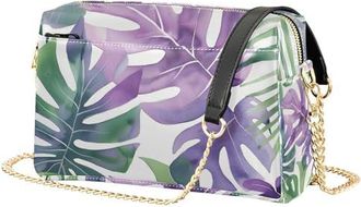 Mnsruu Sacs à bandoulière pour femme, sac à main en cuir avec feuilles tropicales vertes et violettes