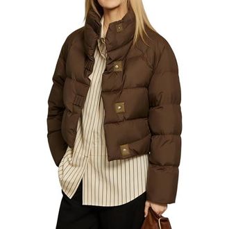 Generic Doudoune courte dhiver pour femme - Matelass&eacute;e - Manches longues - Fermeture &eacute;clair - Manteau dext&eacute;rieur, caf&eacute;, XL