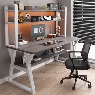 Generic Gro&szlig;er Gaming Schreibtisch mit Stauraum, Computertisch mit Integriertem B&uuml;cherregal f&uuml;r Homeoffice, Schlafzimmer Oder Wohnzimmer