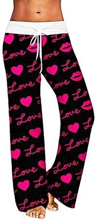 Generic Pantalon de Saint-Valentin pour femme imprim&eacute; avec cordon de serrage &agrave; la taille et jambes larges, rose vif, M