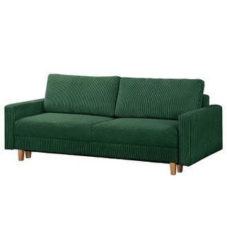 Norrwood home24 3-Sitzer Sofa Gr&uuml;n Cordstoff Poppy 220 x 86 x 90cm mit Schlaffunktion Skandi