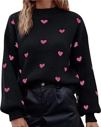 Generic Sweat-shirt pour femme - En forme de coeur - Pull à manches longues - Élégant - Col rond - Chaud - Ample - Décontracté - Pull en tricot - Pour lautomn