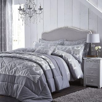 Catherine Lansfield Damast-Jacquard, silberfarben, Polyester, Silber, Single Duvet