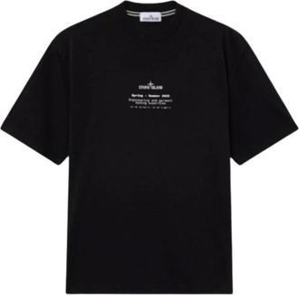 Stone Island Homme, Tops, Noir, Taille: M T-shirt coupe classique avec imprim&eacute; Stone