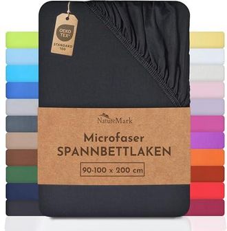 NatureMark Mikrofaser SPANNBETTLAKEN zum Sparpreis! viele Größen und Farben Markenware (90x200-100x200 cm, schwarz)