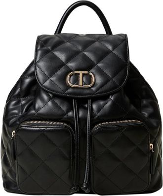 Twinset Femme, Sacs, Noir, Taille: ONE Size Sac &agrave; Dos Matelass&eacute; Noir avec D&eacute;tails Dor&eacute;s